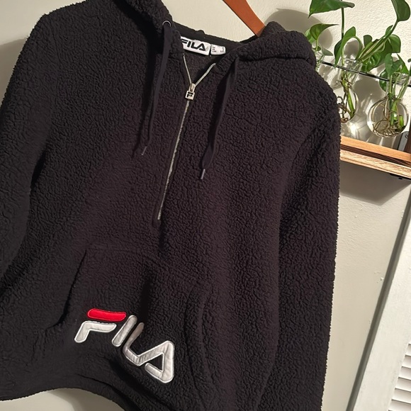 Fila | Tops | Fila Halfzip Frontpocket Logo Hooded Sherpa Small | Poshmark